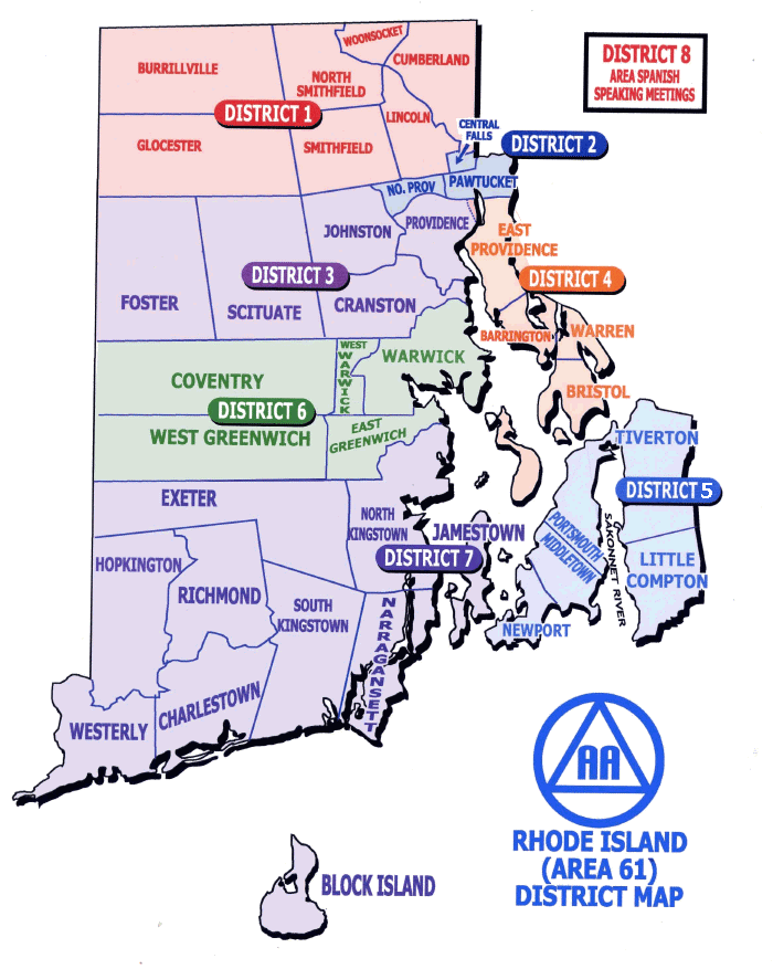 Rhode Island Area Map - Alcoholics Anonymous in Rhode Island