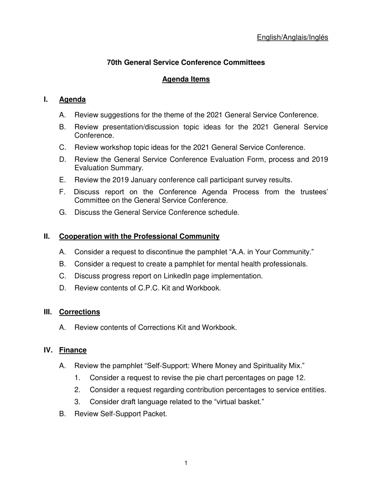 70th General Service Conference Agenda Items - Alcoholics Anonymous in ...