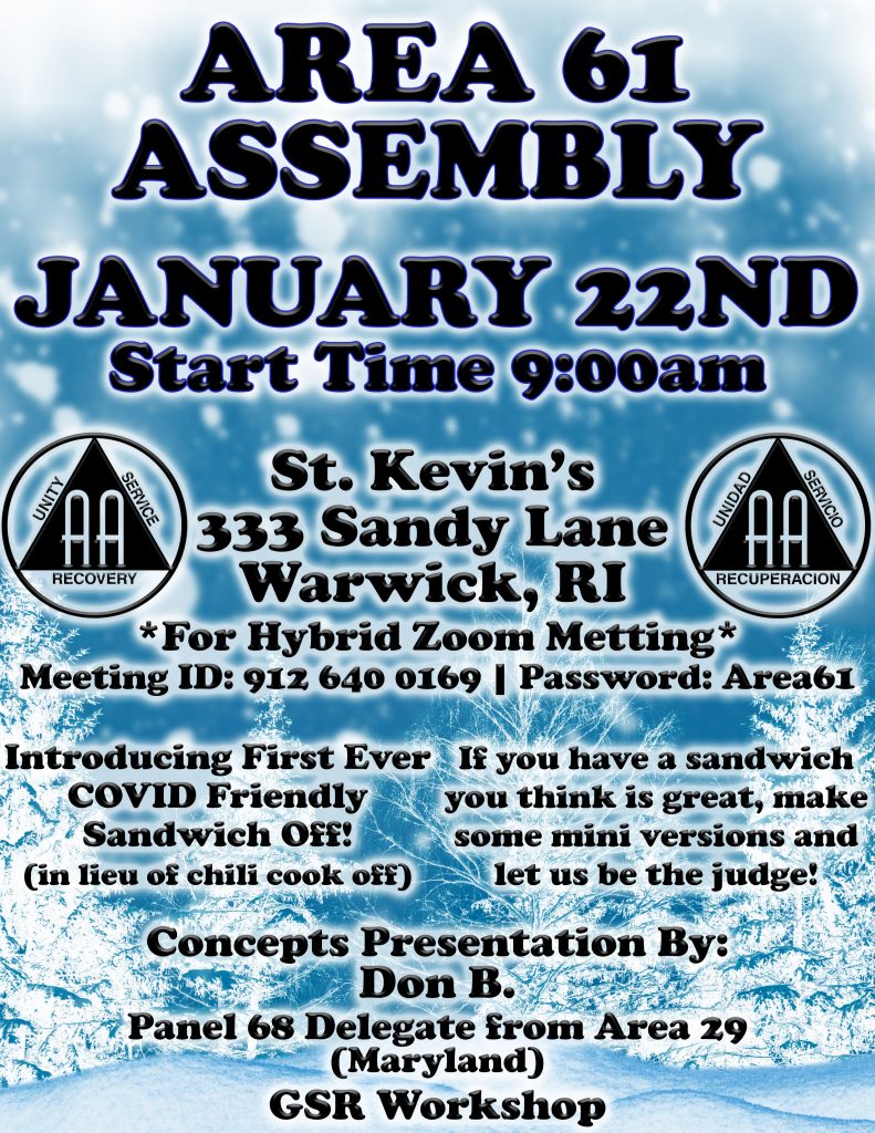Area 61 Rhode Island Area Assembly Meeting On January 22nd, 2022 ...