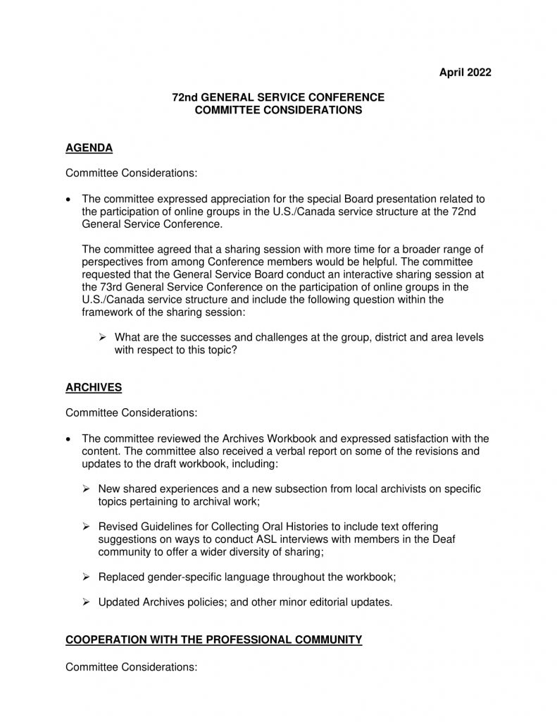 72nd General Service Conference Information Now Available - Alcoholics ...