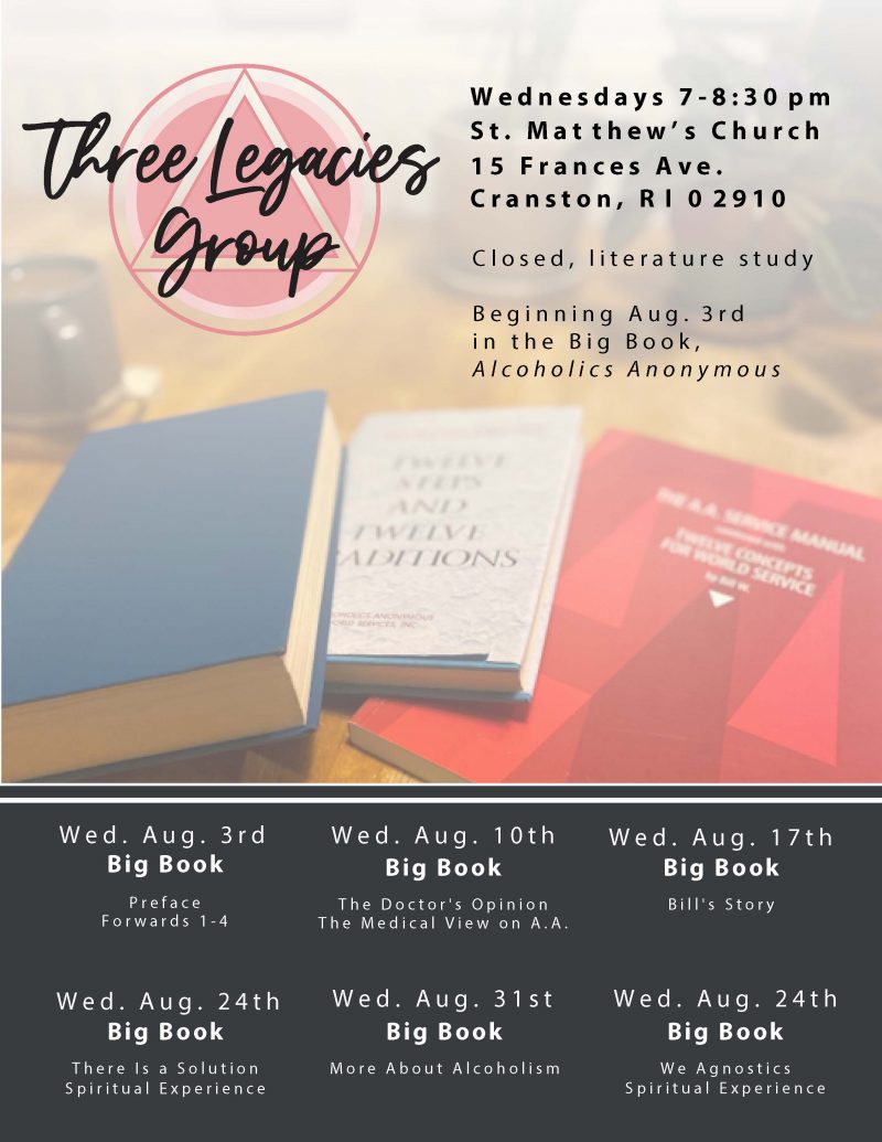 New Meeting - Three Legacies Group - Alcoholics Anonymous in Rhode Island