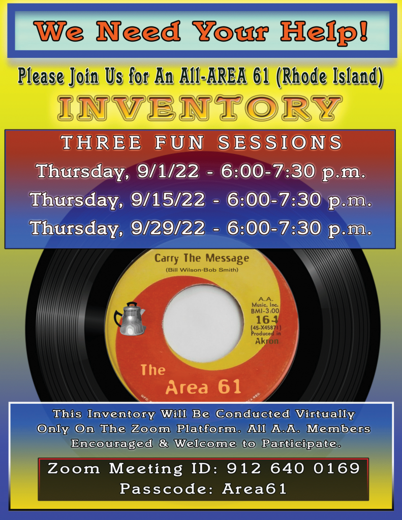 All Members! We Need You! Participate In The Area 61 Inventory Sessions ...