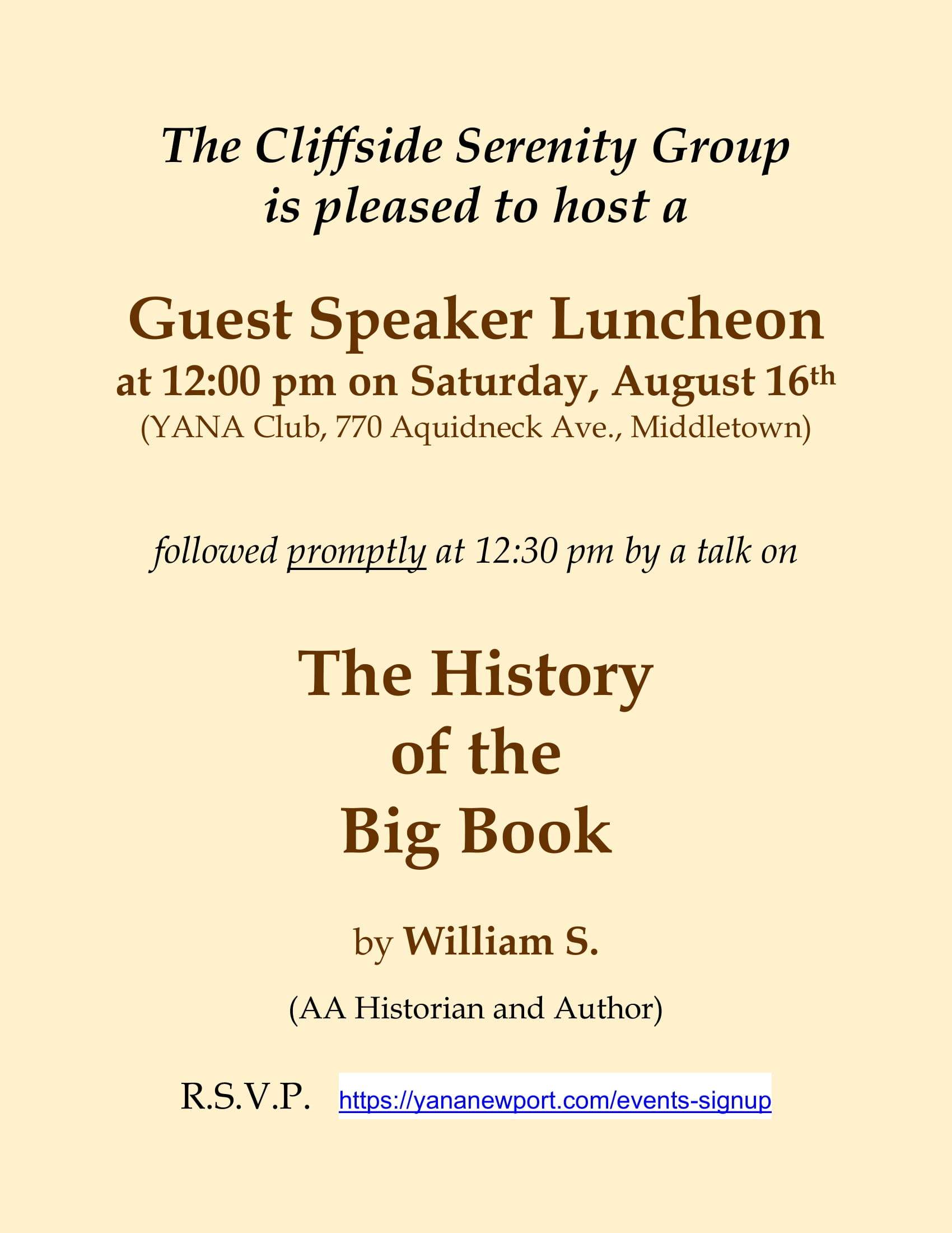 Cliffside Serenity Group Hosts A Guest Speaker Luncheon - Alcoholics ...