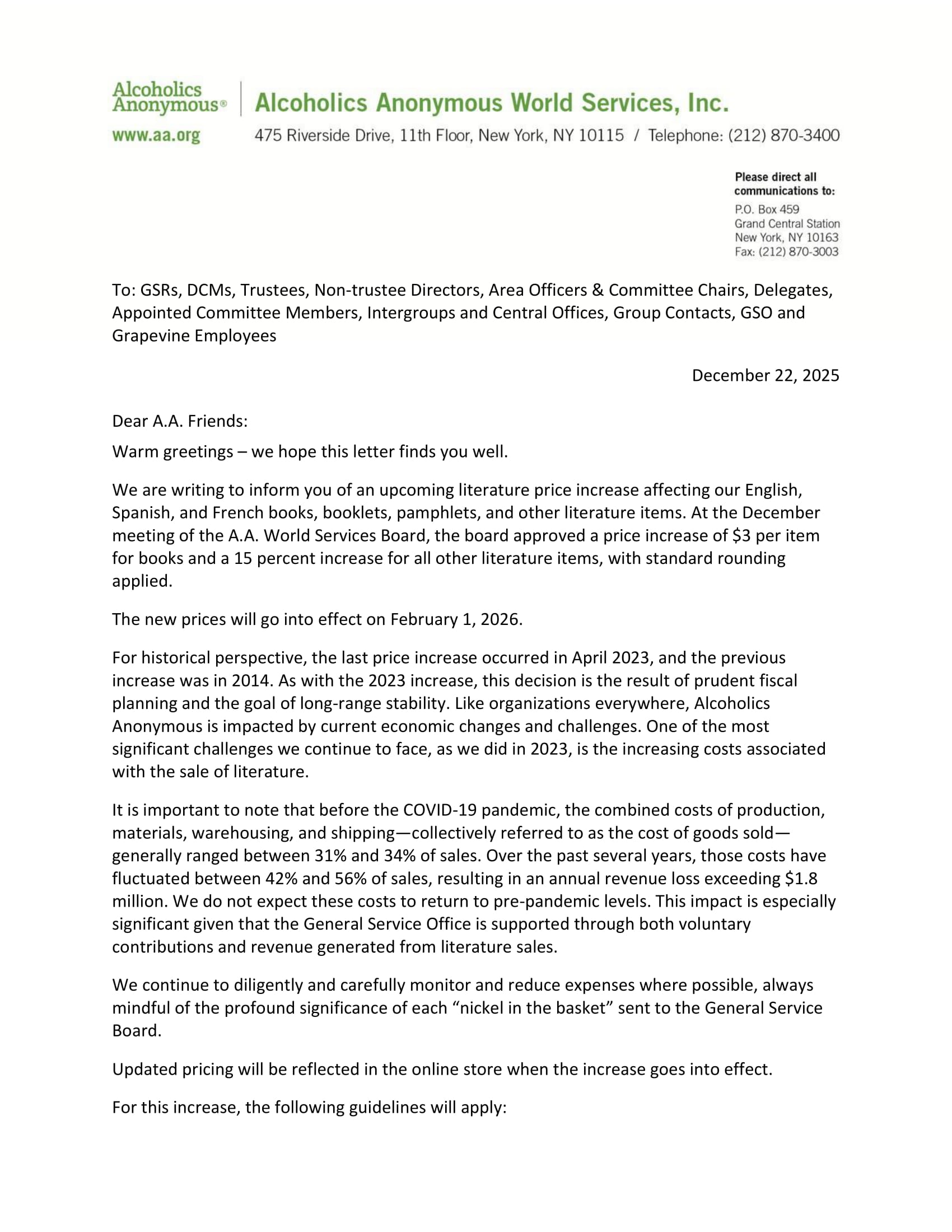 Reminder! AAWS Announces Price Increases Effective February 1st ...