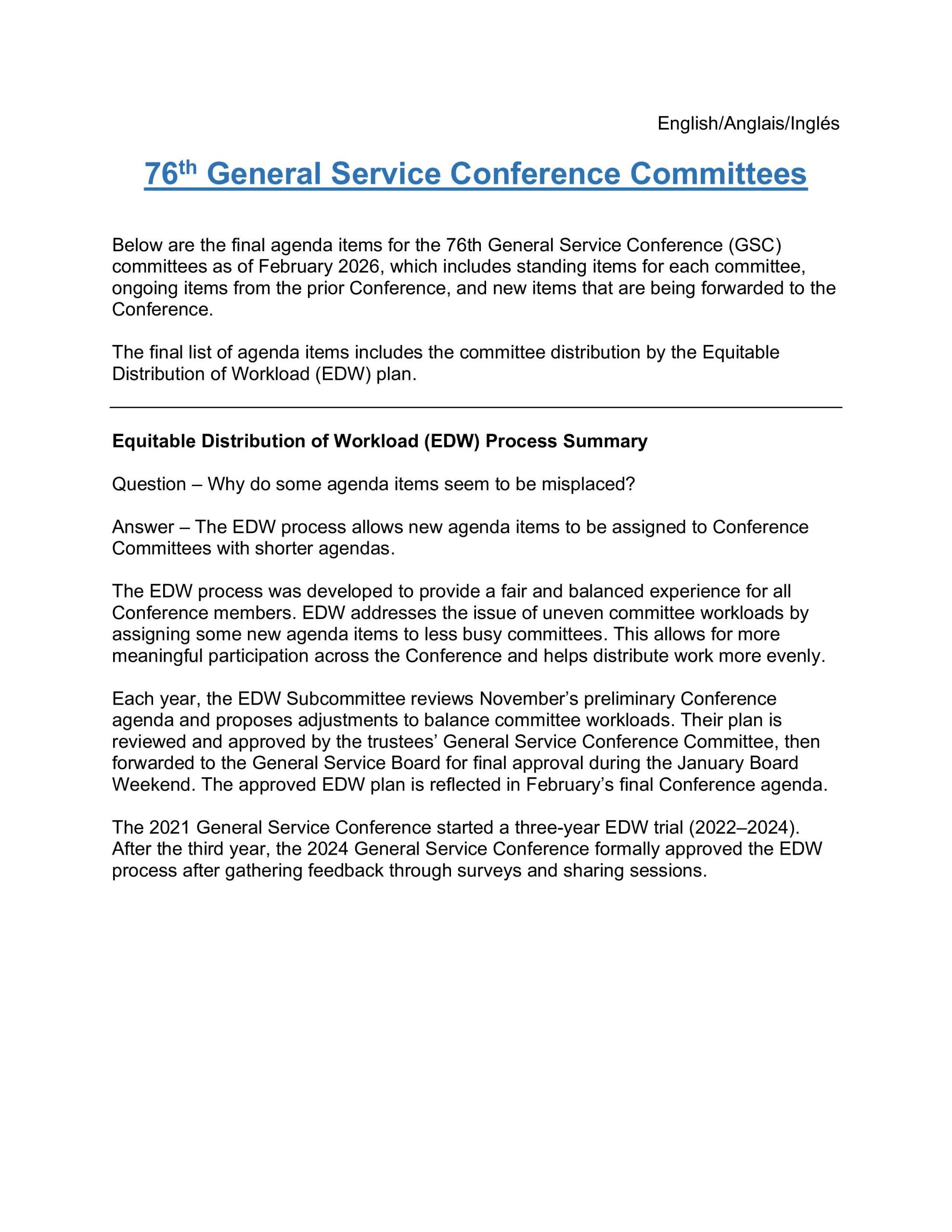 Final Agenda List 76th General Service Conference Now Available ...
